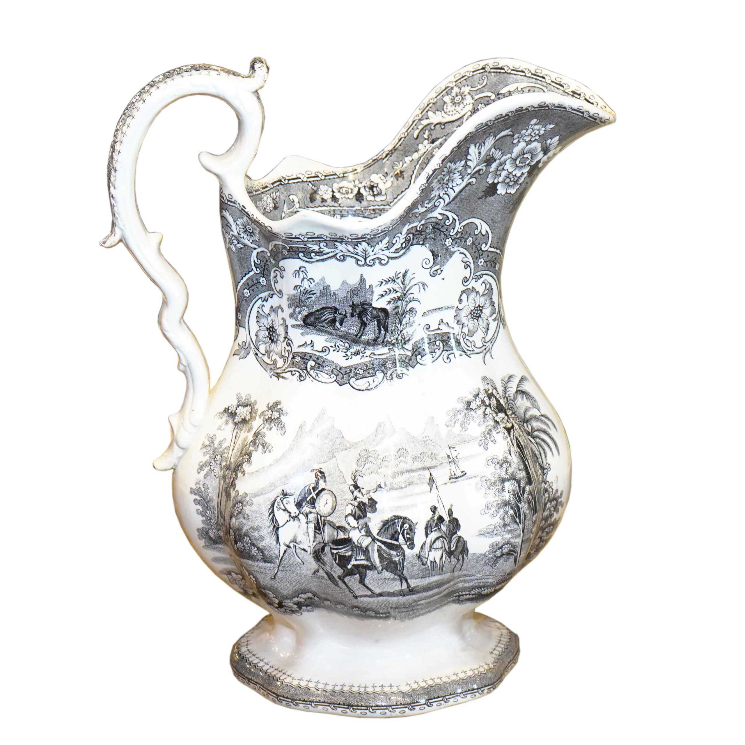 Black & White Transferware Pitcher - Foxglove Antiques Collective