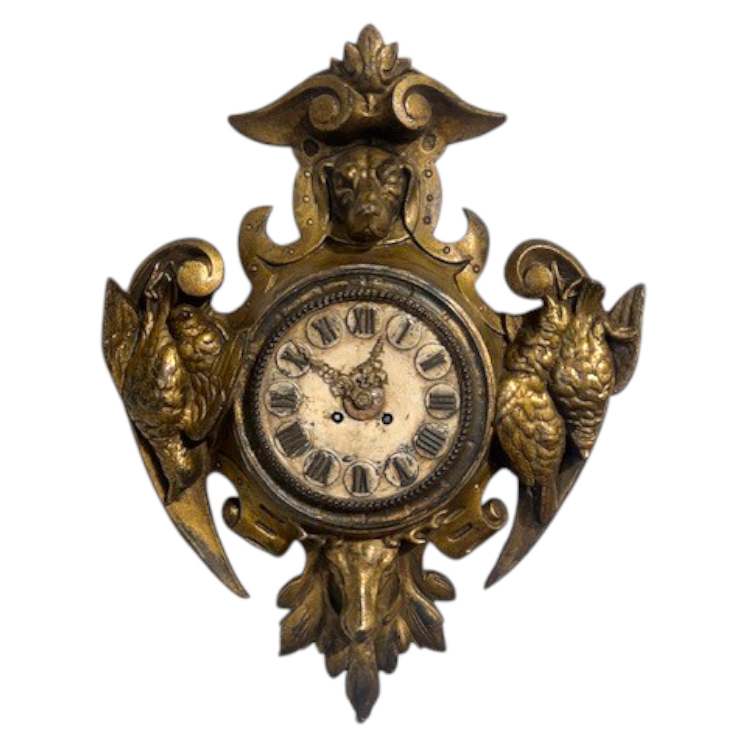 Gilt Metal Hunting Trophy Clock - Foxglove Antiques Collective