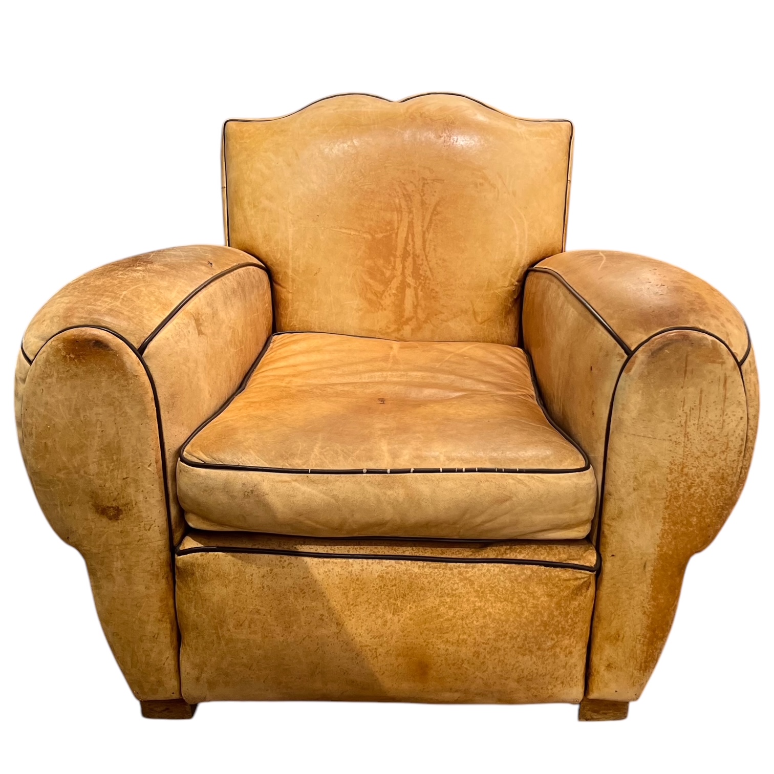 French Leather Moustache Club Chair - Foxglove Antiques Collective