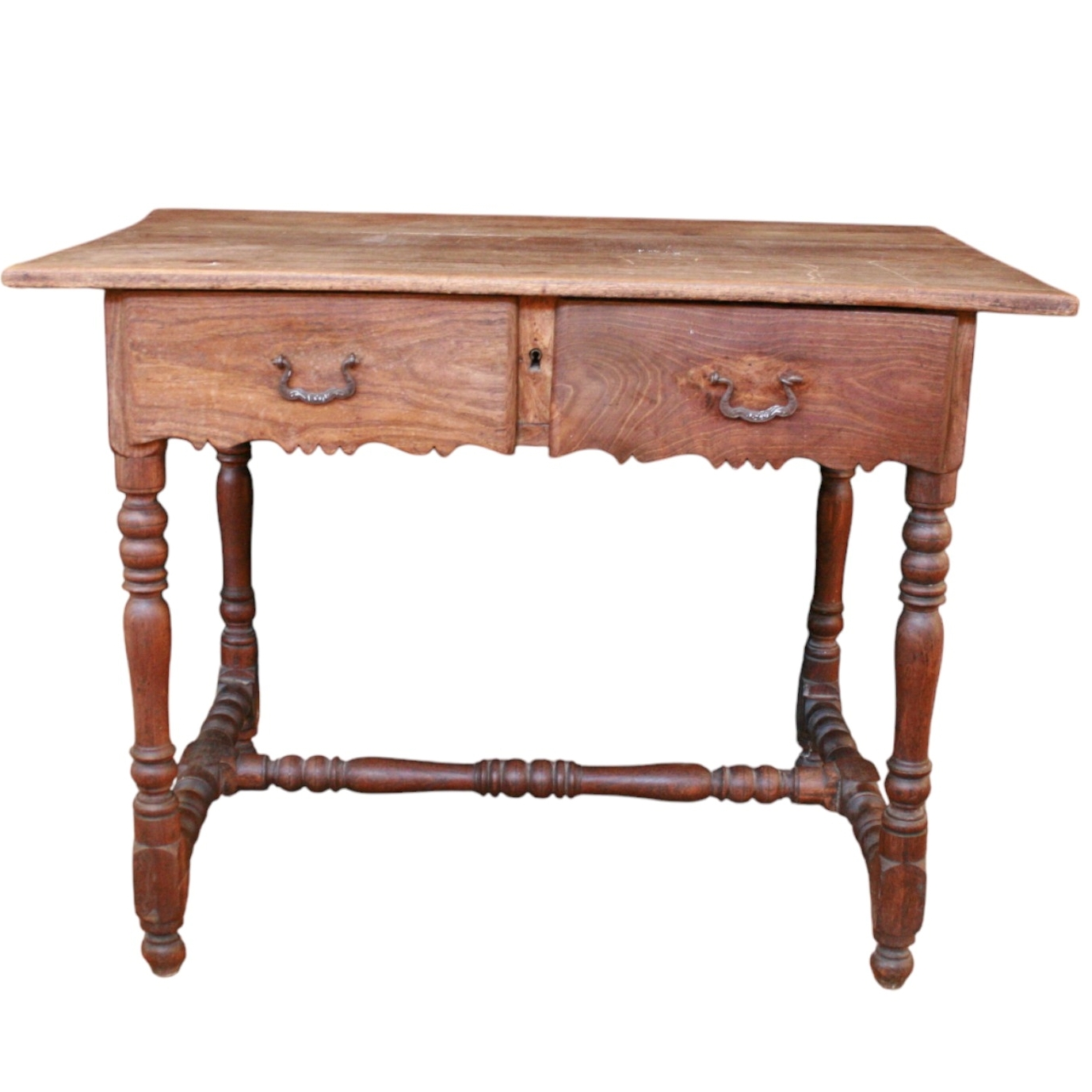 18th C. French Table w/ 2 Drawers and Scalloped Bottom, Mulberry Wood ...