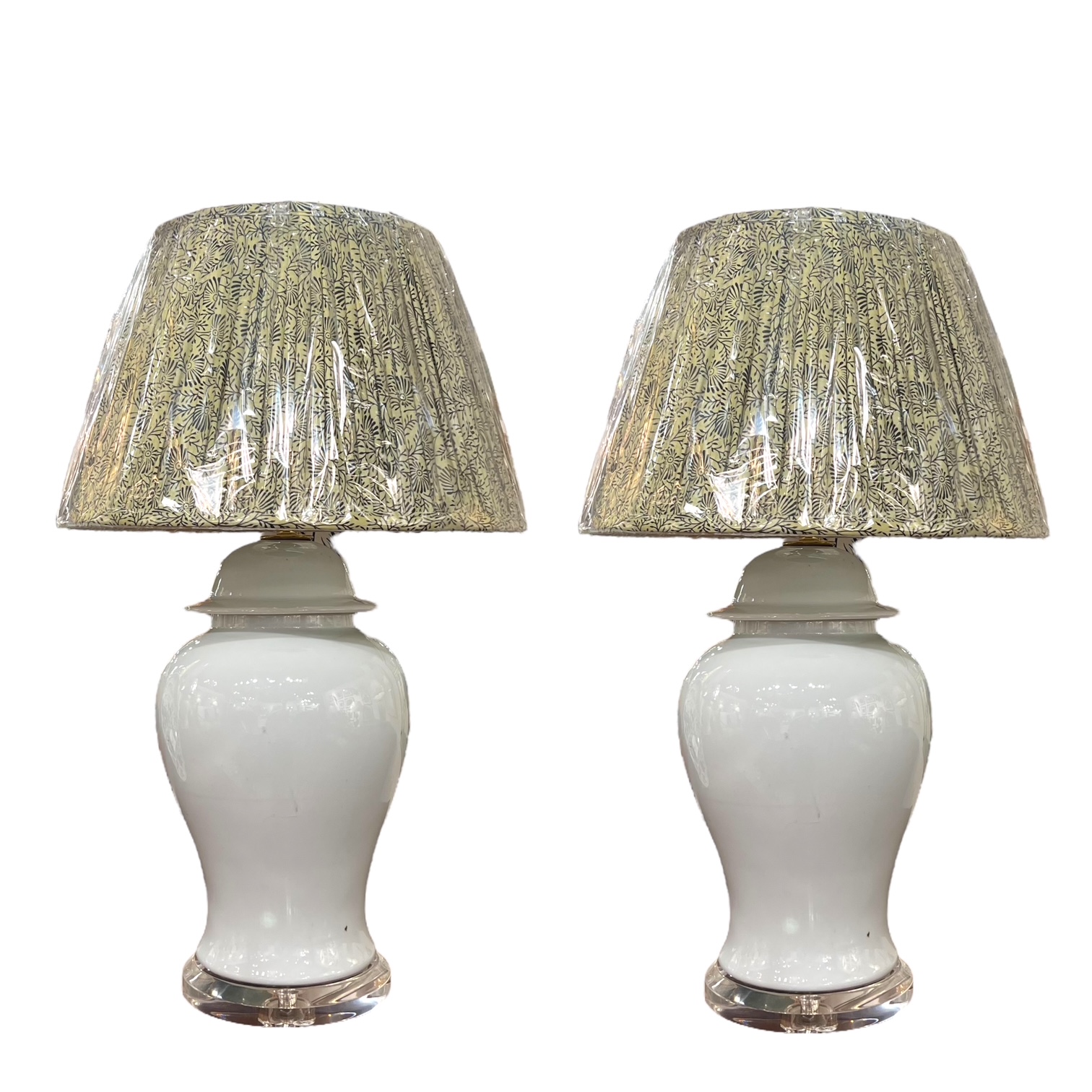 Pair of White Pottery Ginger Jar Lamps - Foxglove Antiques Collective