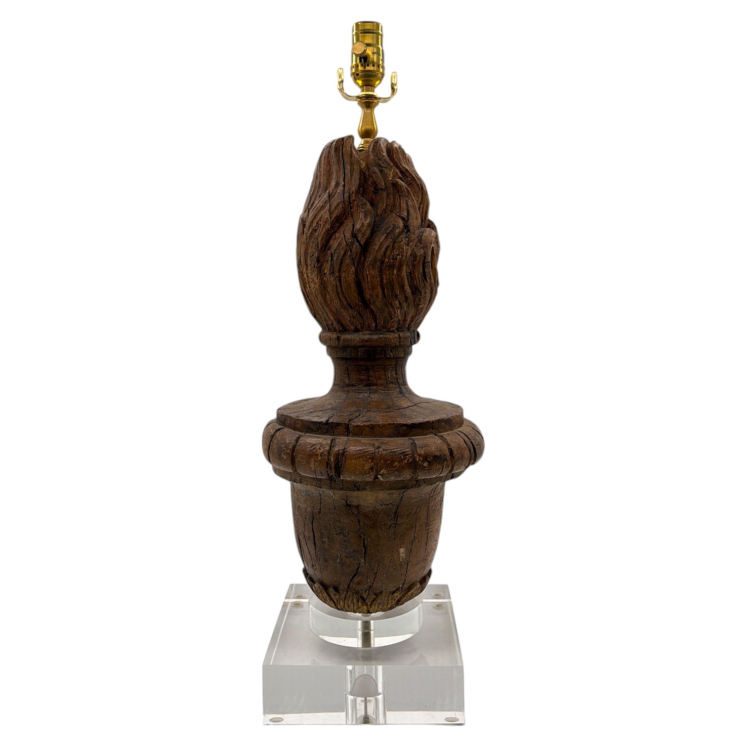 18th C Carved Flame Wood Finial Lamp - Foxglove Antiques Collective