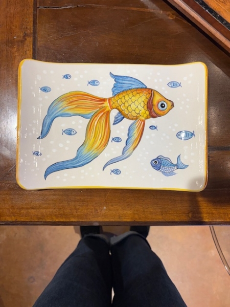 Large Italian Majolica Pottery Rectangular Platter with Yellow and Blue ...