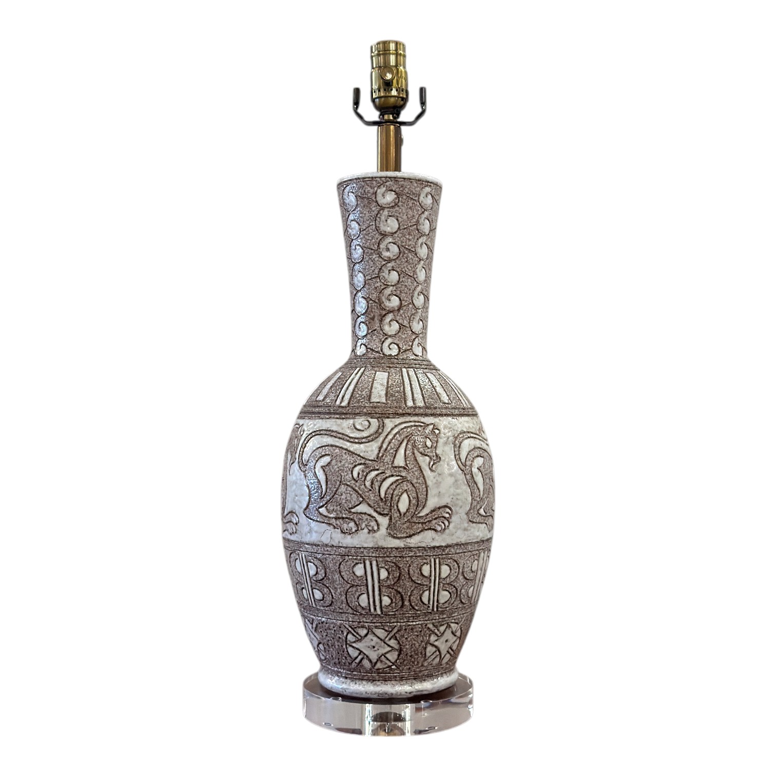 Mid Century Modern Italian Pottery Lamp with Mythical Animal Motif ...