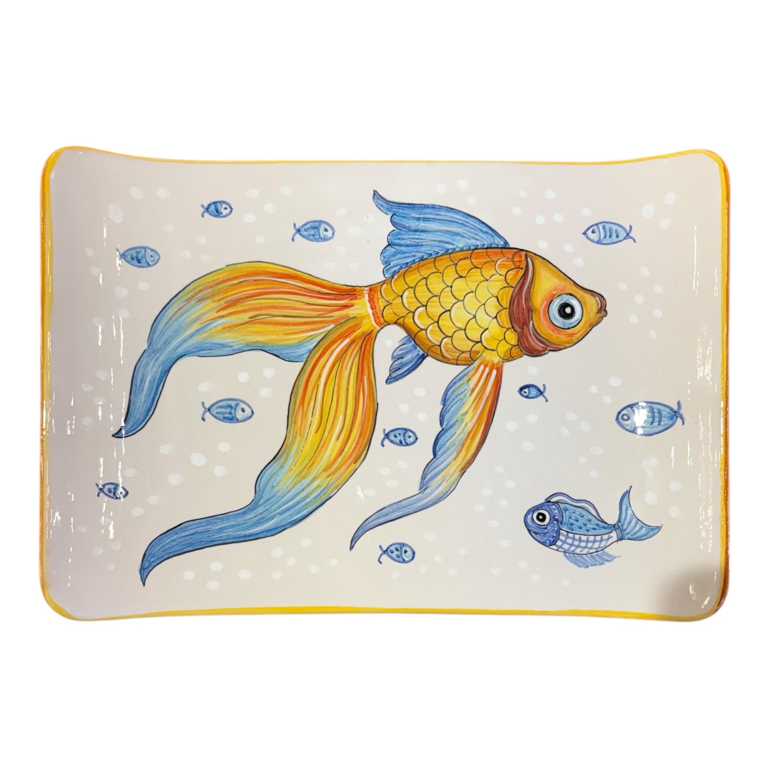 Large Italian Majolica Pottery Rectangular Platter with Yellow and Blue ...