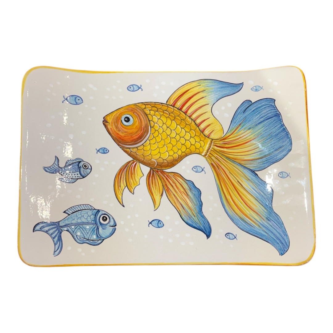 Large Italian Majolica Pottery Rectangular Platter with Yellow Koi Fish ...
